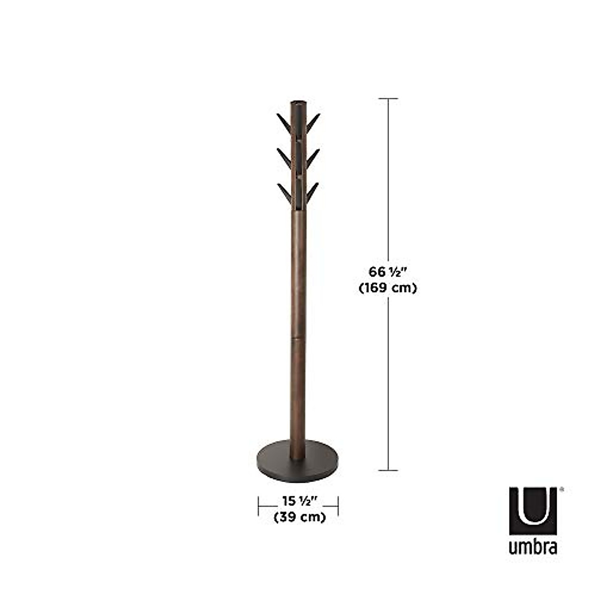 Umbra Flapper Coat Rack, Clothing Hanger, Umbrella Holder, and Hat Organizer, for Entryway, W400×D400×H1650mm, Walnut