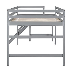 Lifeand Full Loft Wooden Bed with Platform,Ladder,Grey