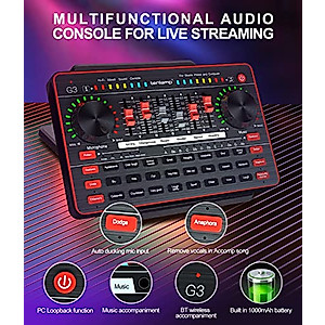 Audio Mixer with Sound Card, tenlamp Two 3.5mm Studio Condenser Microphone and G3 Audio interface, Sound Board Voice Changer, Podcast Equipment Bundle for PC Recording Gaming Live Streaming Podcast