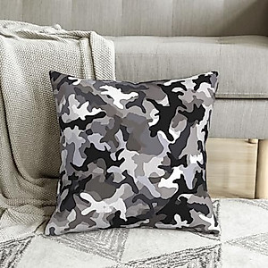 AdaNti Black Grey White Camo Print Corduroy Throw Pillow Covers Soft Square Throw Pillow Case Home Decorations for Bed Sofa Living Room 18"x18"