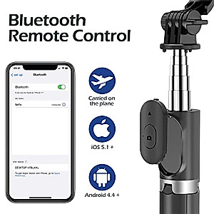 Aureday Selfie Stick with Wireless Bluetooth Remote, Portable 41 Inch Gopro Selfie Stick Tripod with Light, Compatible with iPhone 14/13 Pro/12/11 Pro/Max/XS/XR/X/8/7 and Android Smartphones