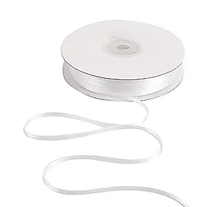 HUIHUANG Solid Color Satin Ribbon 1/8 inch x 100 Yards Roll Ribbon for Crafts (White)