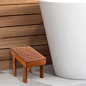 Utoplike Teak Shower Bench Seat with Handles and Wood Shower Foot Stool for Shaving Legs Portable Wooden Spa Bathing Stool