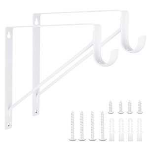 2 Pack Heavy Duty Closet Rod Brackets Holder 11 x 11 x 1 Inch, White Closet Rod Support Bracket Steel Closet Rod Holders for Hanging Clothes, Wall Mounted Shelf and Rod Support Brackets with Screws