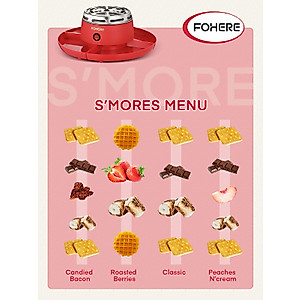 FOHERE Smores Maker Tabletop Indoor, Flameless Electric Marshmallow Roaster with 4 Detachable Trays & 4 Roasting Forks, Movie Night Supplies & Housewarming Gift, Red