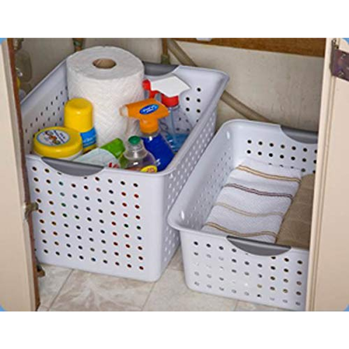 Sterilite Deep & Medium Ultra Plastic Storage Bin Organizer Basket Pair (6 Pack)