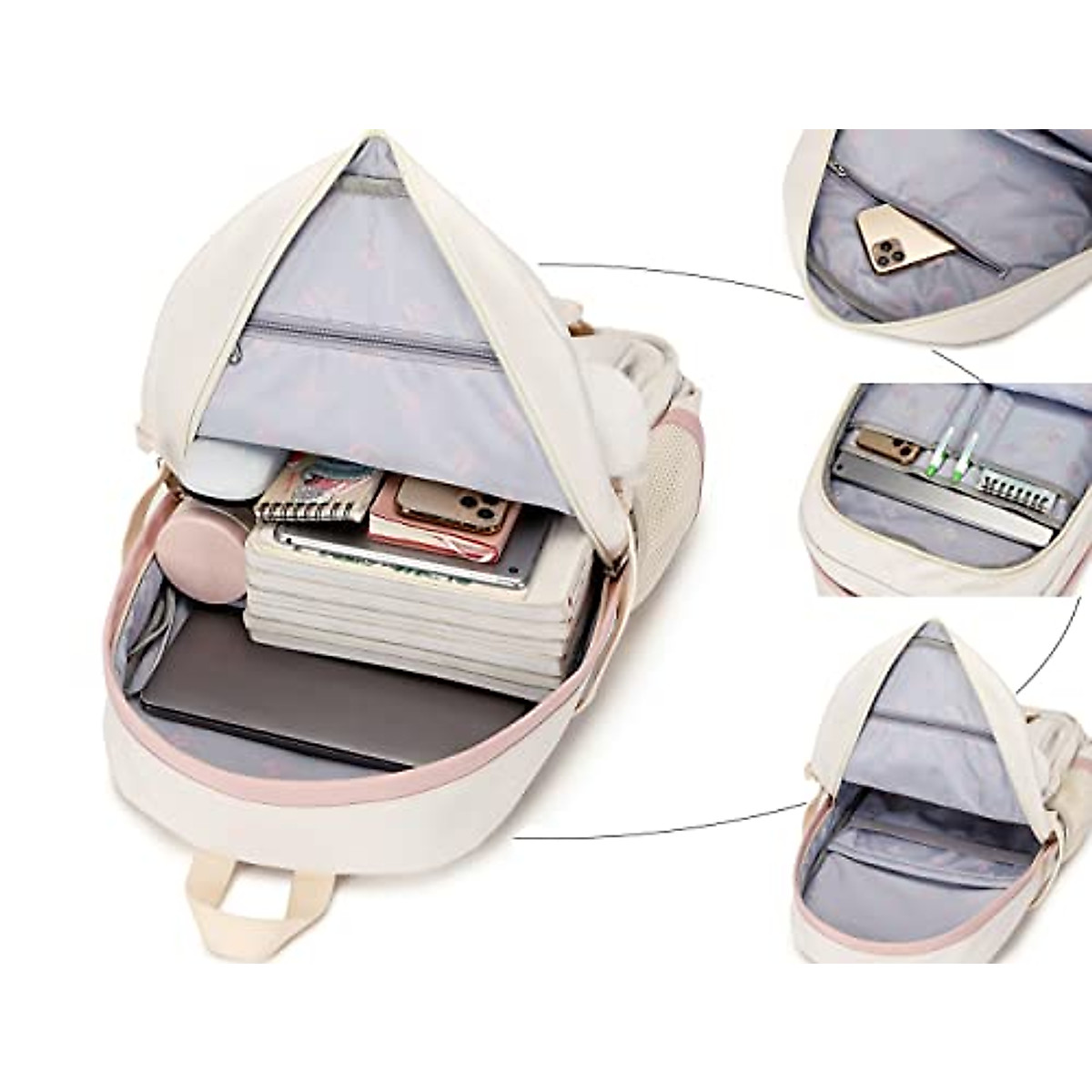 Spotted Tiger School Backpack for Girls Backpack with Lunch Box Anime Bookbag School Bag Kawaii Backpack Set for Teen Girls (White)