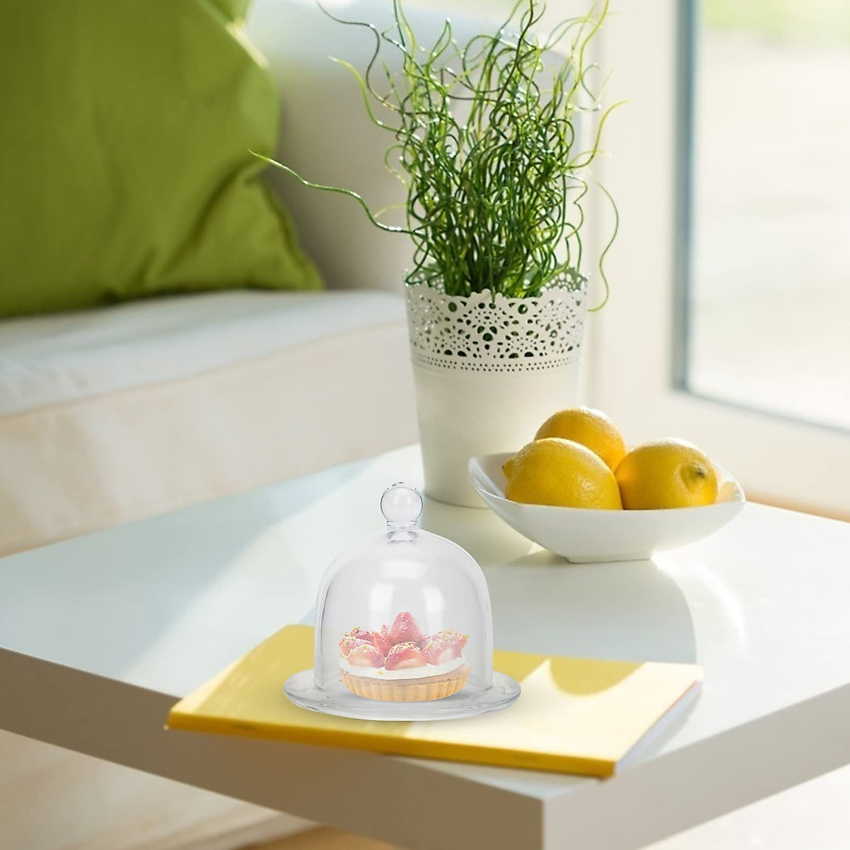 DOITOOL Mini Glass Butter Dish Dome Tray Plate, Multi- Preserving Serving Glass Lemon Keeper, Clear Glass Bell Jar Dome with Plate for Cream Cheese Cake, Salad Foods Wedding Party Home