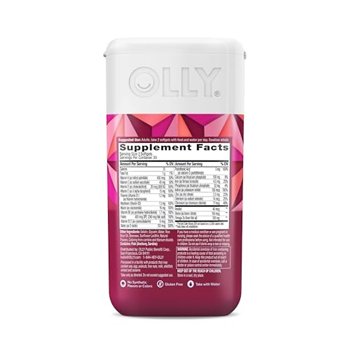 OLLY Ultra Women's Multi Softgels, Overall Health and Immune Support, Omega-3s, Iron, Vitamins A, D, C, E, B12, Daily Multivitamin, 30 Day Supply - 60 Count