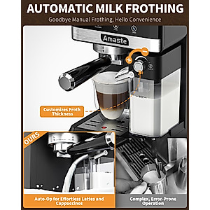 Amaste Espresso Machine, 20 Bar Cappuccino Machine With Touch Screen, Espresso Machine with Milk Frother for Home, 3-in-1 Latte Machine With Milk Tank for Espresso, Cappuccinos & Lattes, 1350W