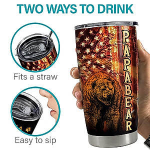 SANDJEST Dad Tumbler Gifts for Dad from Daughter, Son - Papabear American 20oz Stainless Steel Insulated Coffee Travel Mug Christmas, Birthday,Father's Day Gift - Papa Thermal