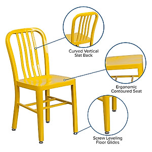 Flash Furniture Gael Commercial Grade 2 Pack Yellow Metal Indoor-Outdoor Chair