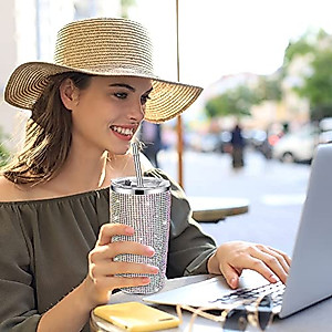 20 oz Bling Tumbler Bling Cups Rhinestone Water Bottle with Lid Straw and Brush Stainless Steel Thermal Straw Cup for Women (AB Color, Pink)