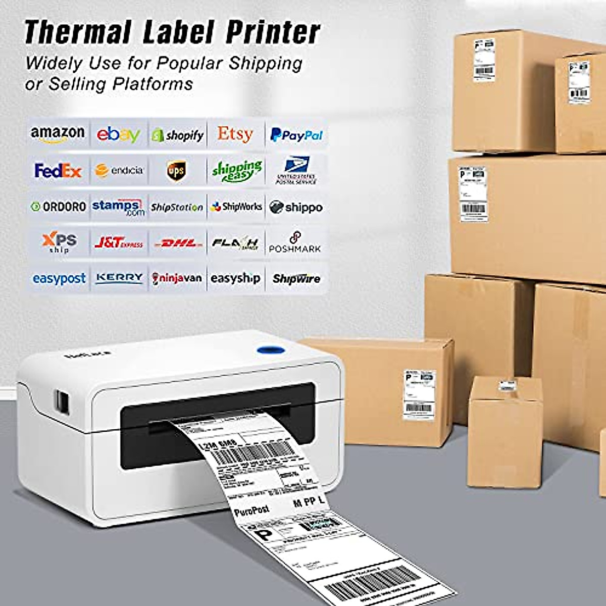 Shipping Lable Printer - 4x6 Printer with Lables 100 Pcs Direct Thermal Label Printing for Shipment Package, High Speed USB Shipping Label Maker for UPS, FedEx, Etsy, Ebay, Amazon Barcode Printing