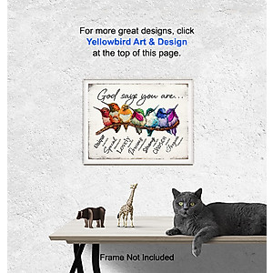God Says You Are Hummingbirds Wall Art & Decor - Religious Scripture Encouragement Gift for Women - Psalms Bible Verses - Motivational Family Art - Inspirational Positive Quotes Christian Affirmations