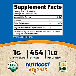 Nutricost Organic Alfalfa Powder 1LB - USDA Certified 100% Organic, Vegetarian, Non-GMO, Gluten Free