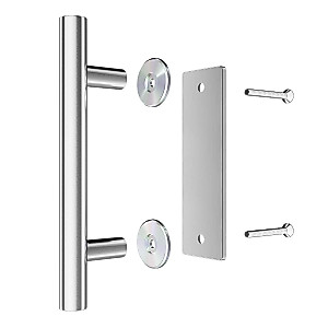 SMARTSTANDARD 10 Inch Sliding Barn Door Handle, Pull and Flush Hardware Set, Stainless Steel, Large Rustic Two-Side Design, Round