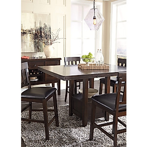 Signature Design by Ashley Haddigan Traditional Rectangular 36" Counter Height Dining Extension Table, Dark Brown
