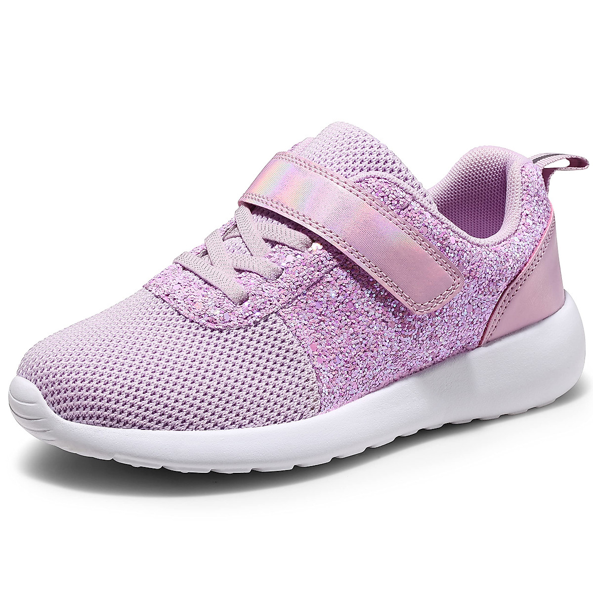 Harvest Land Kids Glitter Tennis Shoes Slip-On Toddler Fashion Sneakers Running Shoes with Woven Breathable Sports Shoes for Girls Hook-Loop Outdoor Casual, Purple, US2