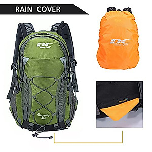 Diamond Candy Waterproof Hiking Backpack for Men and Women, Lightweight Day Pack for Travel Camping, ArmyGreen, 40L