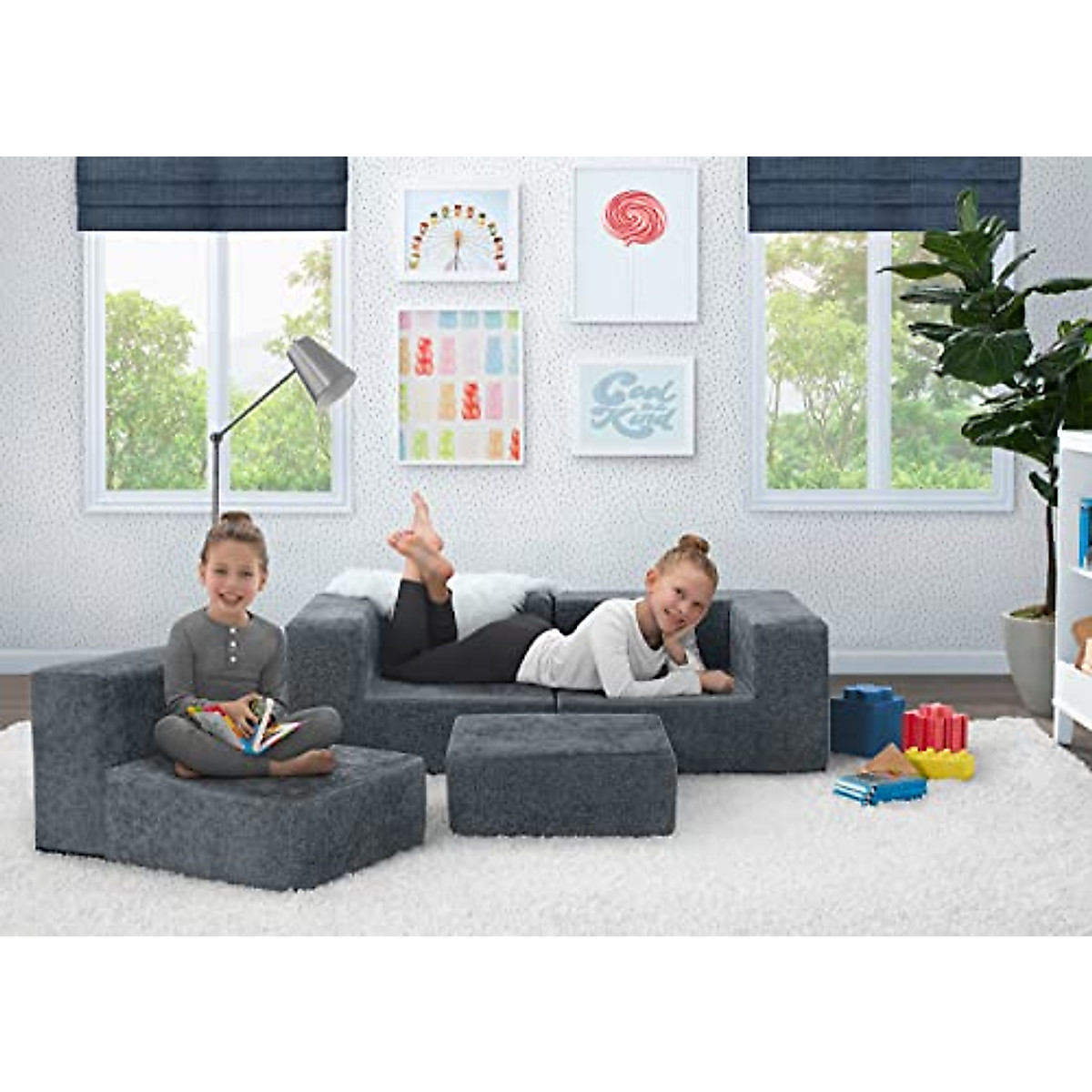 Delta Children Cozee 4-Piece Customizable Sectional Sofa Set, Grey
