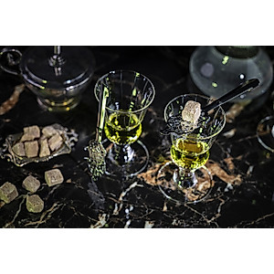 Vintage Crystal Absinthe, Sambuca, Raki, Pastis, Ouzo Glasses | Set of 4 | Short Stemmed 6.5 oz Goblets with Bubble Reservoir for Drinking Green Fairy | Handblown Small Wine Bistro Glassware