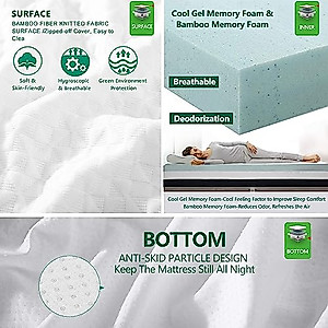 TEKAMON 3 Inch Mattress Topper Queen,Memory Foam Cooling Mattress Pad Cover for Back Pain,Bed Topper with Removable Bamboo Cover,Soft & Breathable,CertiPUR-US Certified