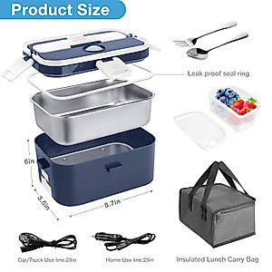 LHMTQVK Electric Lunch Box, Portable Food Warmer, Heated Lunch Box, Lunch Containers Lunch Warmer for Adults, 60W 1.8L 12V-24V 110V 3-in-1 Portable Microwave Food Heater (White+Royal blue)