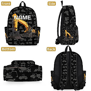 OMFUNS Excavator Truck Customized Kids Backpack for Boys Girls Cool Car Personalized Preschool Toddler Backpack Kindergarten Nursery Bookbag Travel Children School Bag