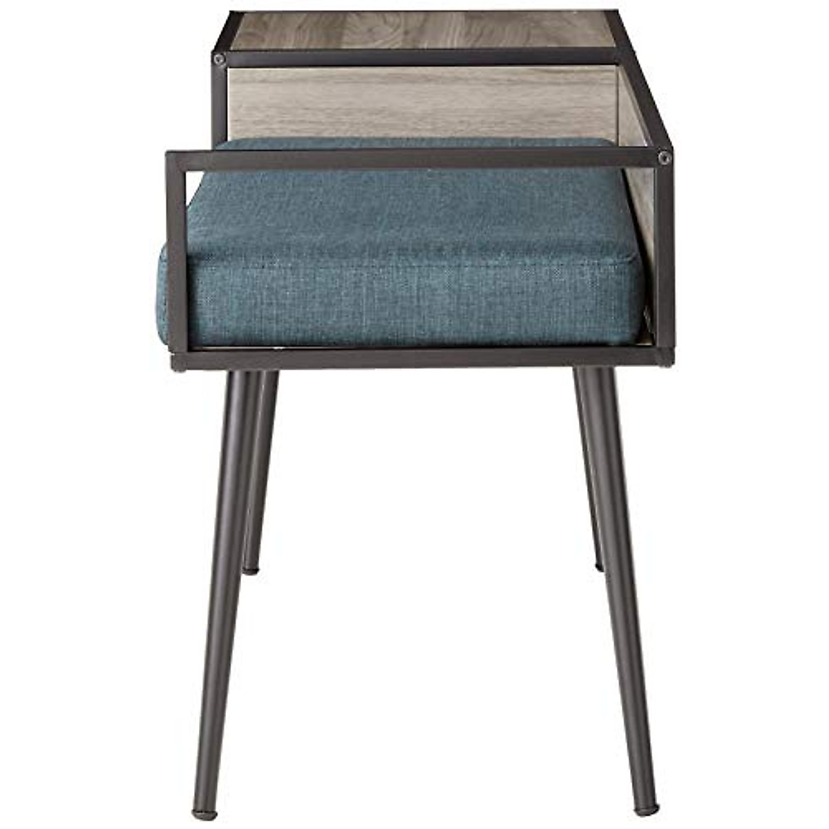 Walker Edison Hawkins Mid Century Modern Metal and Wood Storage Bench with Plush Cushion, 40 Inch, Blue