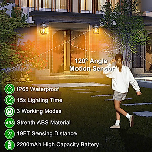 CYHKEE 2 Pack Solar Wall Lanterns Outdoor with 3 Modes, Dusk to Dawn Motion Sensor LED Sconce Lights IP65 Waterproof, Exterior Front Porch Security Lamps Wall Mount Patio Fence Garage Decorative