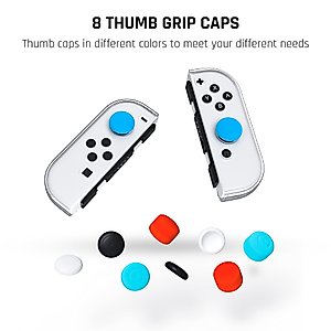 FANPL Improved Version Transparent Case for Nintendo Switch OLED Model 2021, Protective Case Cover Compatible with Switch OLED, Clear Crystal Flip Shell with 1 Screen Protector 8 Thumb Grip Caps