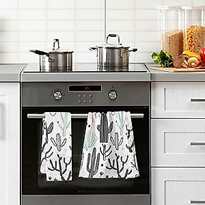 ALAZA Hand Drawn Cactus Cacti Hand Towels for Bathroom 1OO% Cotton 2 pcs Face Towel 16 x 28 inch, Absorbent Soft & Skin-Friendly