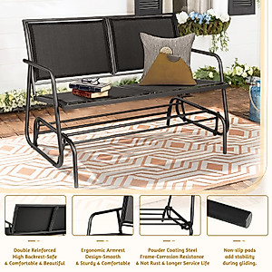 SUNCROWN Outdoor 2-Person Glider Bench, Patio Swing Rocking Chair, Loveseat, Rocker with Powder Coated Steel Frame, Textilene Fabric for Backyard, Garden, Porch, Deck(Black)