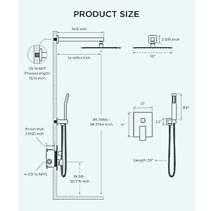 FORIOUS Shower Faucet Set Black -12 Inch Shower System with Solid Brass Pressure Balanced Valve, Rainfall Shower Head and Handle Set, Wall Mounted Shower Fixtures Combo Matte Black
