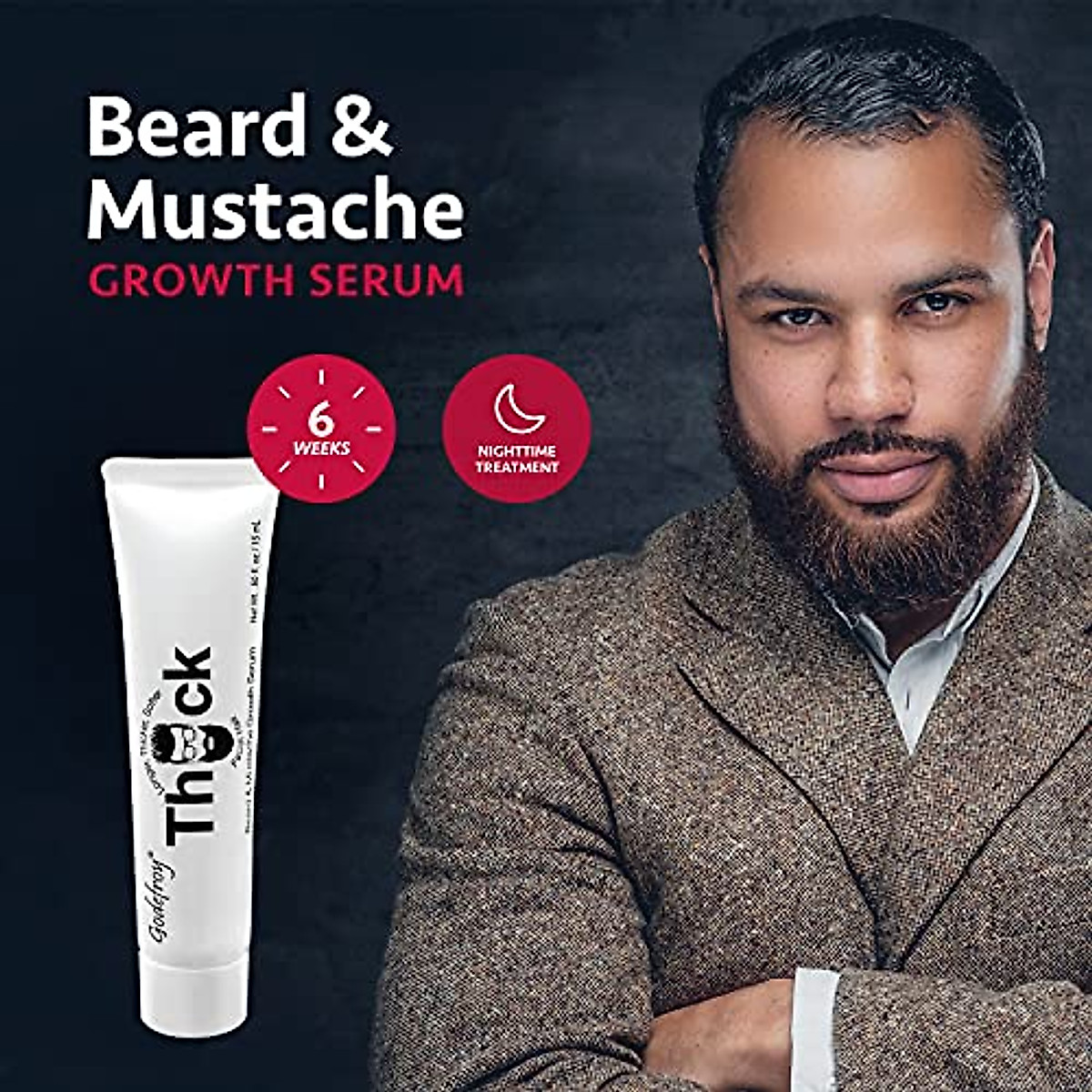 Godefroy Thick Beard and Mustache Growth Serum For Ethnic Hair Types, 15 ml