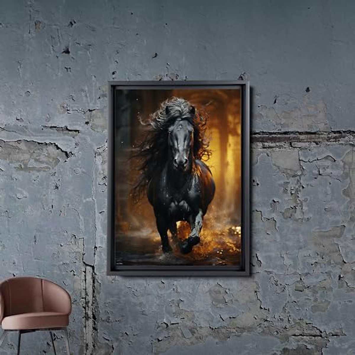 Majestic Black Stallion Galloping In The Clouds, Black Horse On Salt Flats, Canvas Print, Black Horse Print, Black Horse Wall Art, Decor Canvas, Art Decor