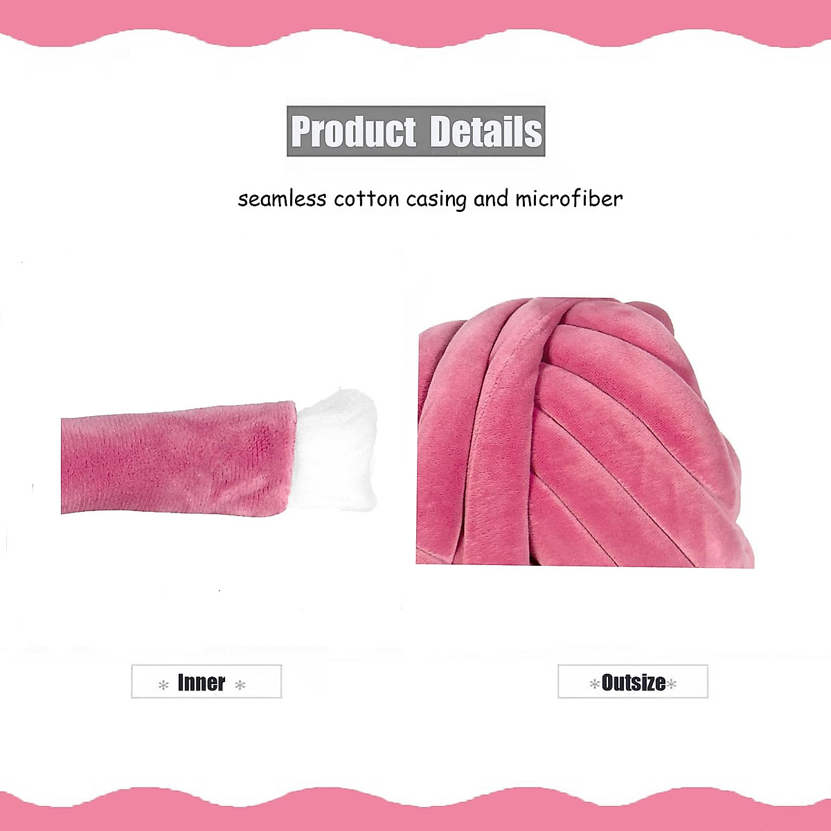 Super Soft Velvet Bulky Tube Yarn for Hand Knitting Blanket for Braided Knot, Giant Arm Knitting Yarn for Knitting Throw Rugs Pillow(Dark Pink 0.55lb)