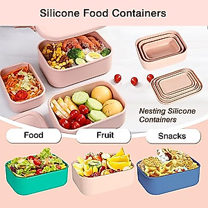 AROCFTIE Silicone Bento Box, Set of 3 Silicone Food Storage Containers with Lids, Hard-Shell Nesting Silicone Containers, Airtight, Dishwasher and Freezer Safe (10oz, 23.6oz, 44oz) (Pink)