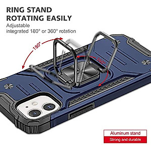 iPhone 12 Pro Military Style Armor Case with Rotating Ring Holder, Kickstand and Metal Stand for Magnetic Car Mount