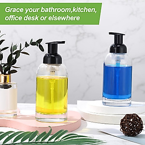 Eccliy 4 Pack 13 Oz Clear Glass Jar Soap Dispenser with Foaming Pump, Clear Thick Hand Liquid Dish Soap Dispenser Round Bottles for Bath Home Kitchen Oil Lotion(Clear)