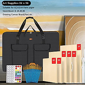 TreochtFUN Art Portfolio Case 24 x 36, Artist portfolio bag 2K Waterproof Canvas Carrying Case with Tote, Portfolio Folder for Artwork Storage for Poster Board Drawing supplies.(Black)