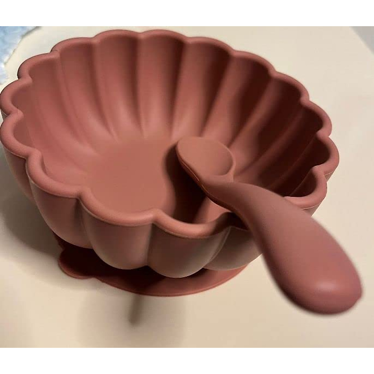 Flower Silicone Baby Bowl with Suction and Spoon - BPA-Free and Non-Toxic (Rose Dawn) - Perfect for Self-Feeding and Baby-Led Weaning. This is a must have for parents!