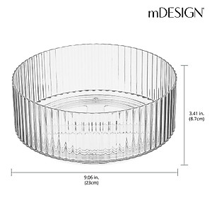 mDesign Fluted Lazy Susan Turntable Plastic Spinner for Kitchen and Bathroom Cabinet, Cupboard, Countertop Organizing, Rotating Organizer for Condiments, Jewelry, Accessories, 9" Round - 2 Pack, Clear