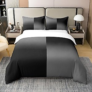 jejeloiu Grey Black Duvet Cover 100% Cotton King Size Geometric Bedding Set Modern Striped Art Comforter Cover Set Women Men Ultra Soft Decor Abstract Art Bedspread Cover Zipper