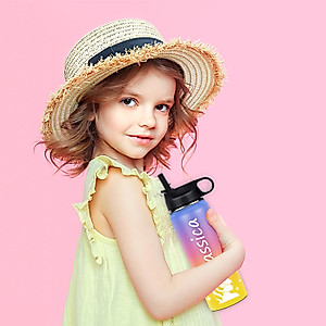 LUCKY ANDA Personalized Water Bottles for Kids W/Straw | Spout Lid, 18|32 Oz Custom Name Cute Stainless Steel School Boys Girls Water Bottle w/Handle, Customized Modern I Children Insulated Water Cup