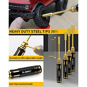 GLOBACT RC Tool Kit RC Screwdriver Kit, RC Car Stand, RC Hex Driver Set, RC Pliers Set, Screws Tray, Wrench, Body Reamer for 1/8 1/10 Slash Axial Arrma Redcat Losi RC Repair Tool Box Set-26Pcs