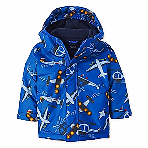 The Children's Place baby boys And Toddler Boy Heavy 3 in 1 Winter Jacket, Wind, Water-resistant Shell, Fleece Inner Down Alternative Coat, Blue Airplanes, 4T US