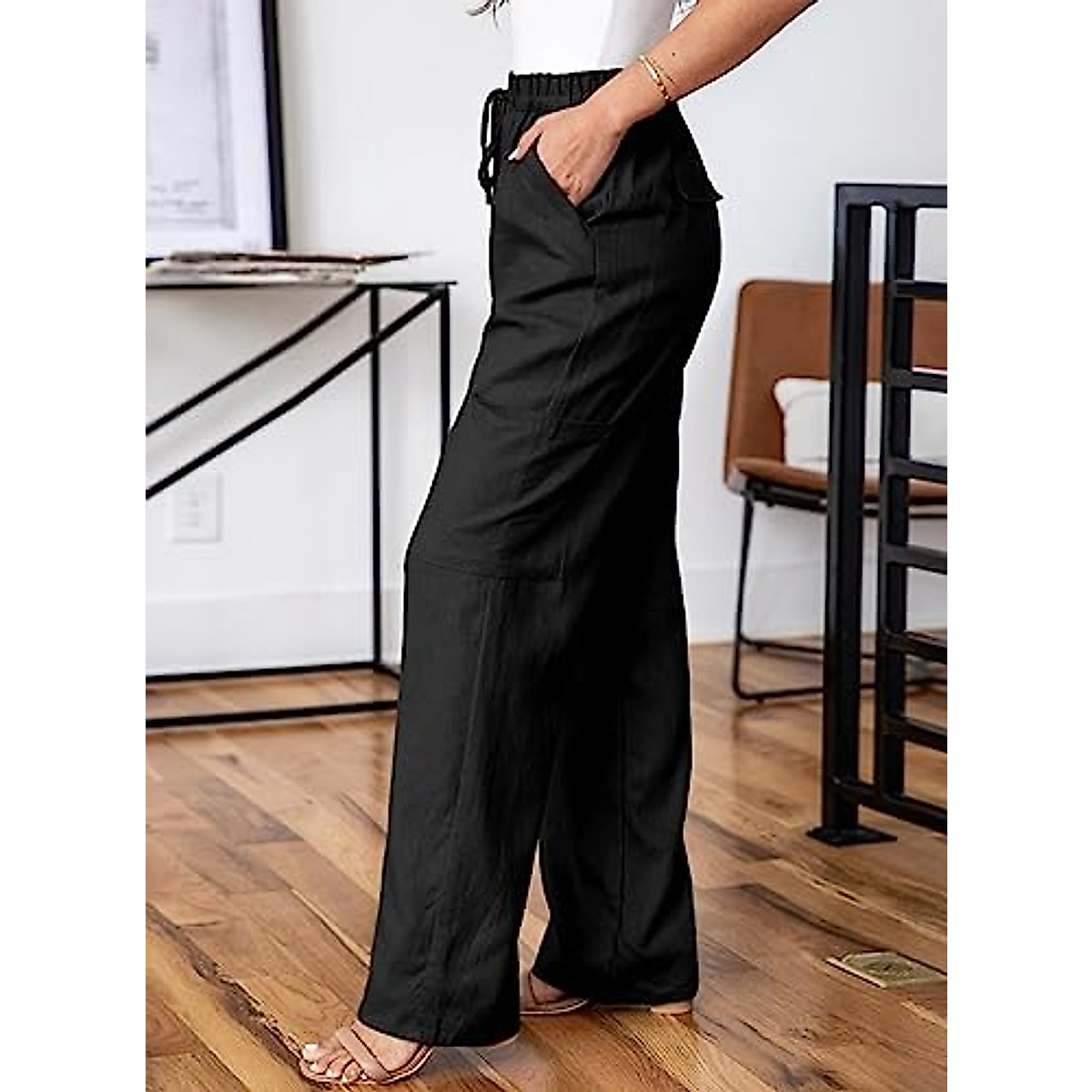 Acelitt High Waisted Cargo Pants for Women Trendy Ladies Fall Fashion 2024 Y2K Pants with Pocktes Black X-Large