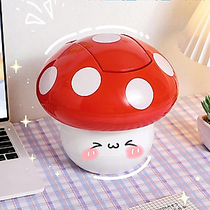 MAGICLULU Mushroom Mini Trash Can with Lid, Tiny Desktop Garbage Bin Plastic Mini Wastebasket Trash Can Cute Wastepaper Basket for Bathroom Vanity Tabletop Mushroom Decor